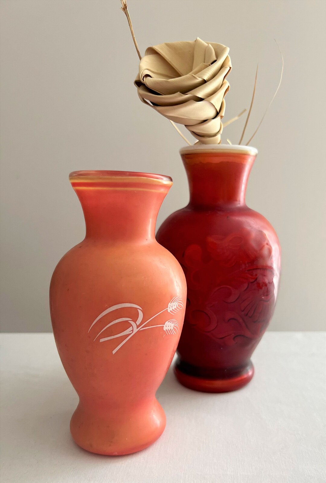2 Mid-century Rubber Glass Bottle Vases - Etsy