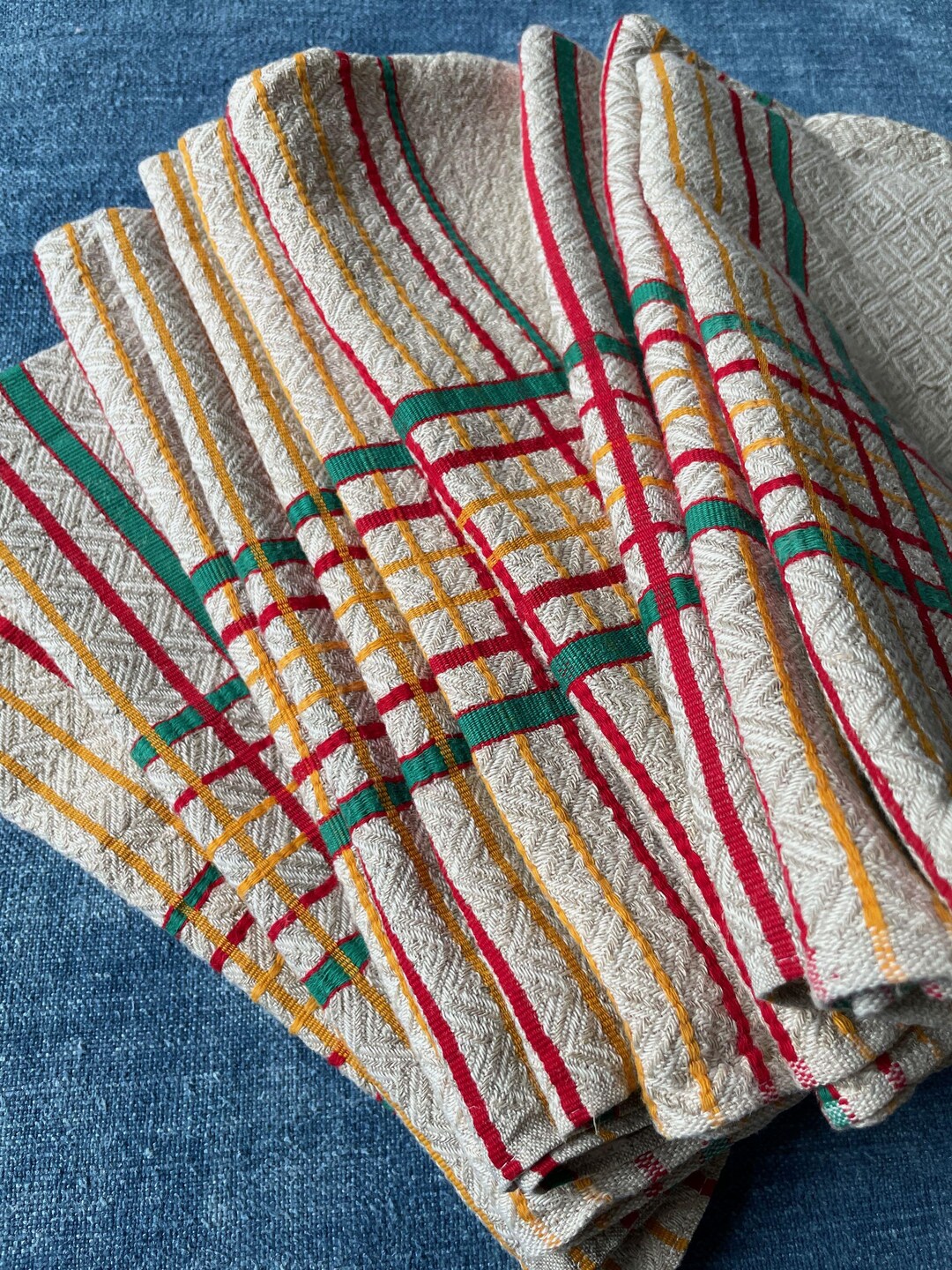 Table Napkins Vintage French Basque Set of Six Yellow, Red & Green ...