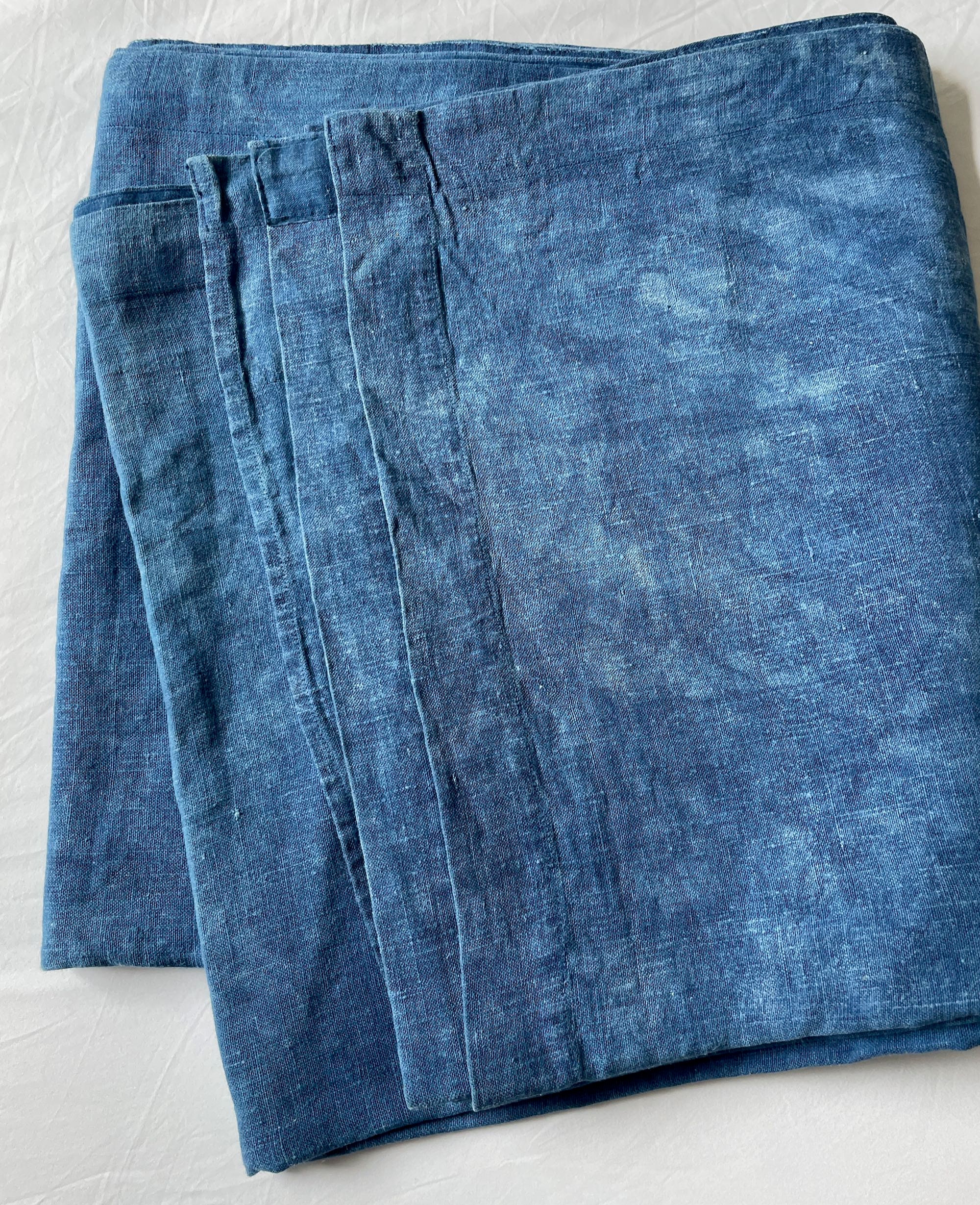 Antique French Indigo Blue Linen Sheet or Bedspread . Large Denim ...