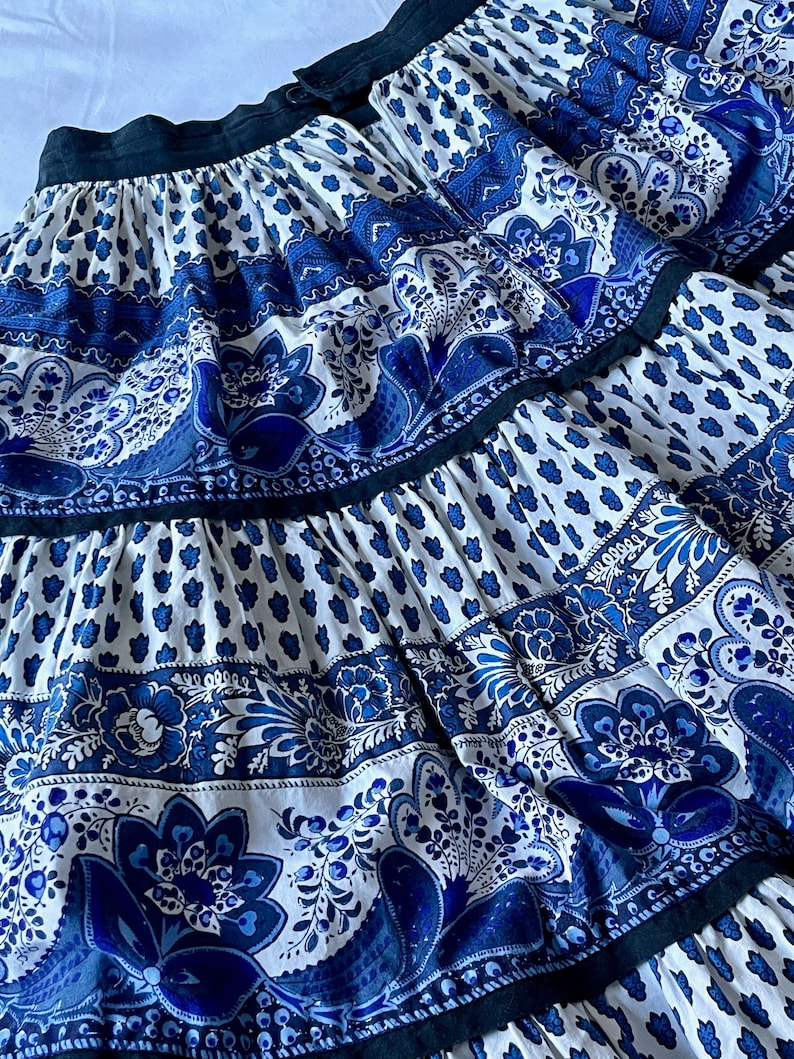 Vintage French Souleiado Skirt Frilled Summer Provencal Skirt From 1970's. Blue & White Provence ...