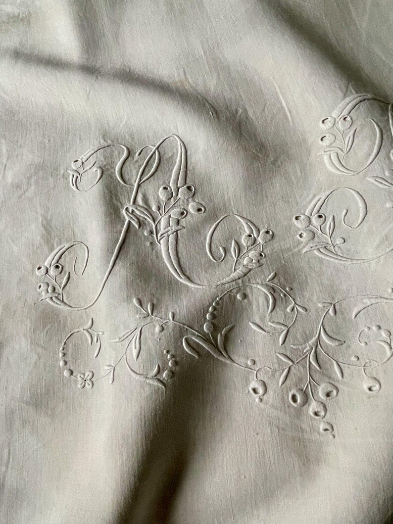 Antique French Linen Sheet Double Flat Sheet Beautifully Embroidered ...