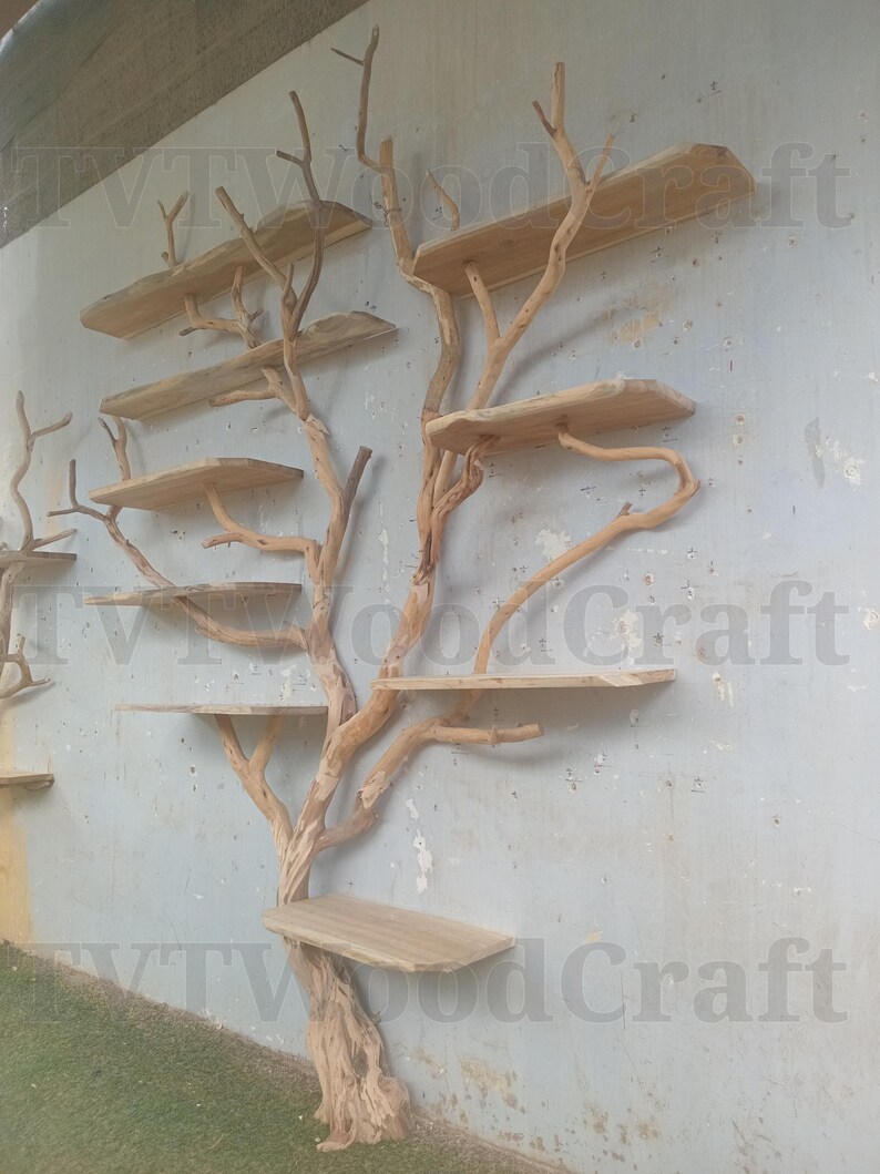 Tree Bookshelf Solid Wood Shelf Driftwood Branch Wall Mount Handmade ...