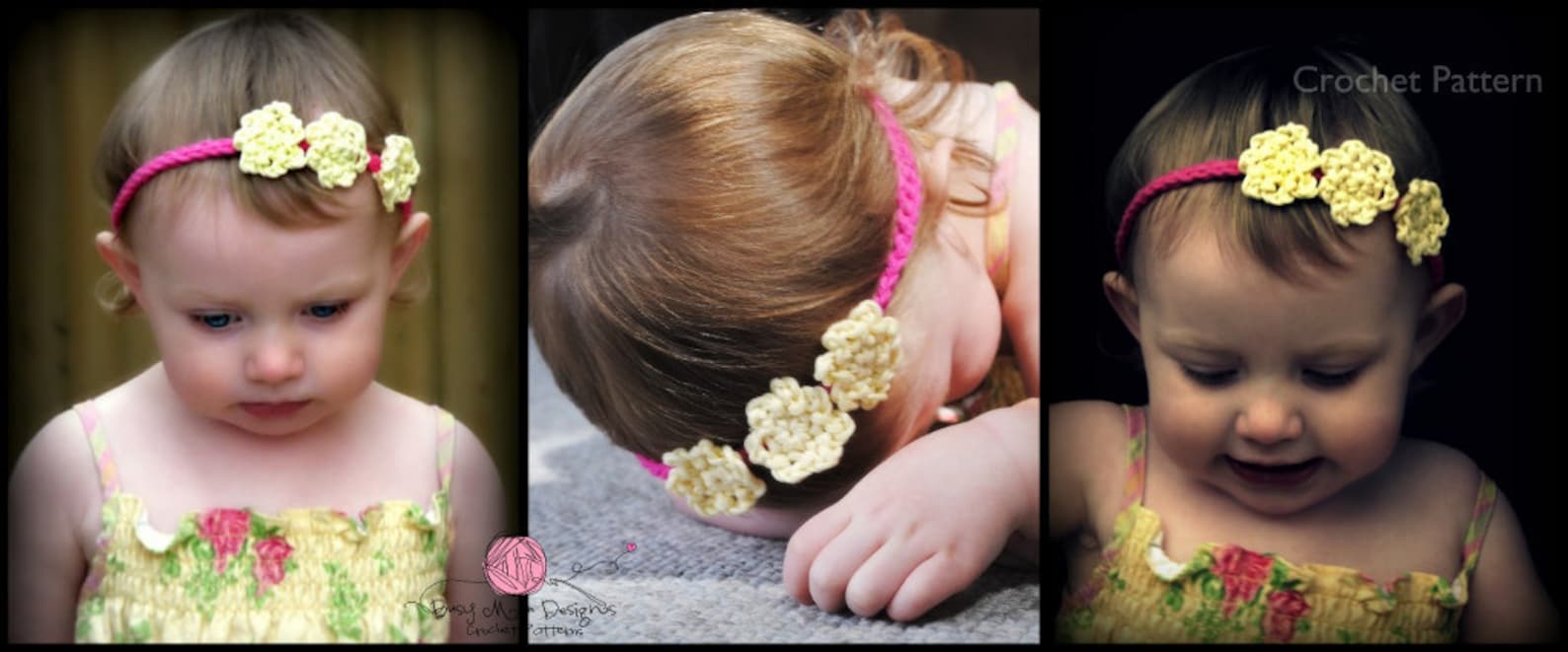 CROCHET PATTERN Trio of Posies Headband All Sizes Included - Etsy