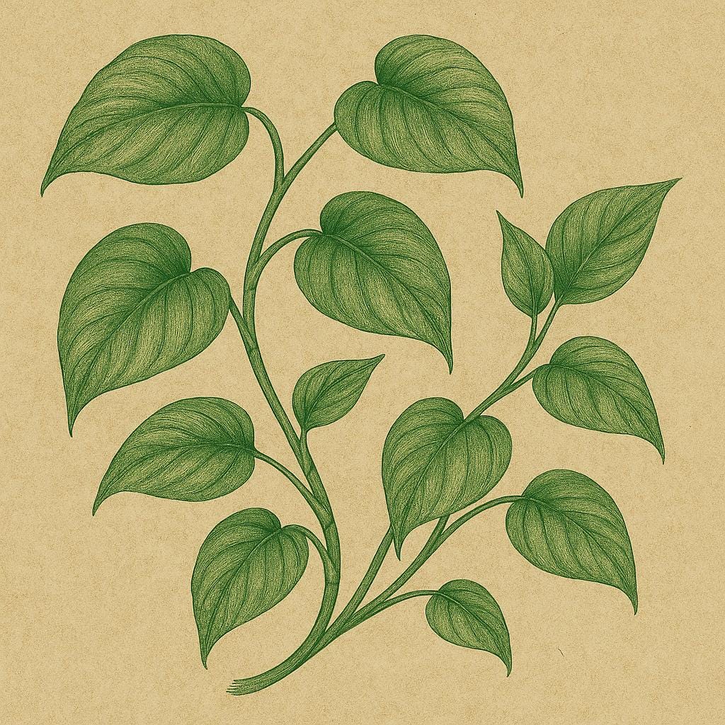 Pothos Botanical Art Print | Hand-drawn Epipremnum Aureum Illustration ...