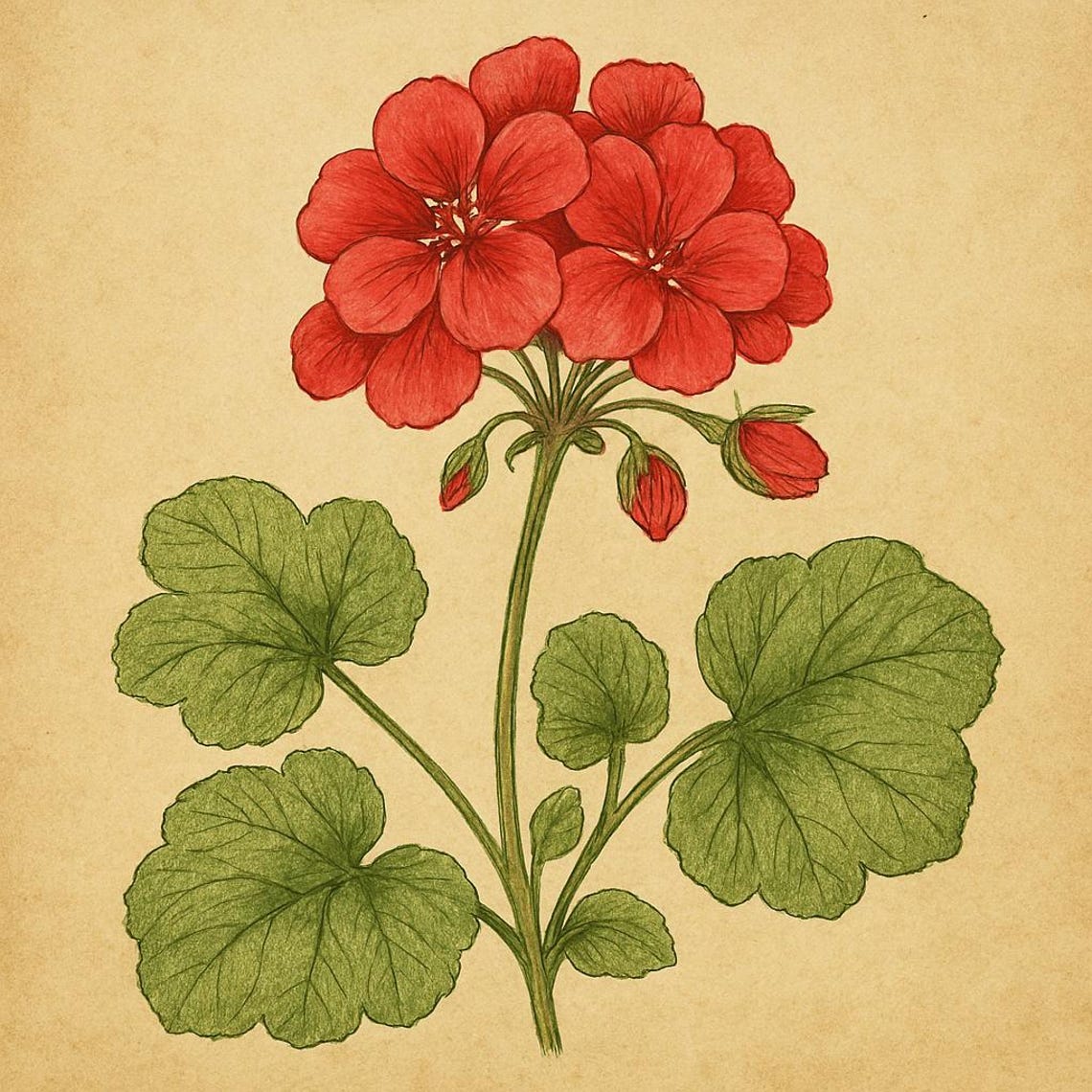 Geranium Botanical Art Print | Hand-drawn Red Geranium Illustration ...