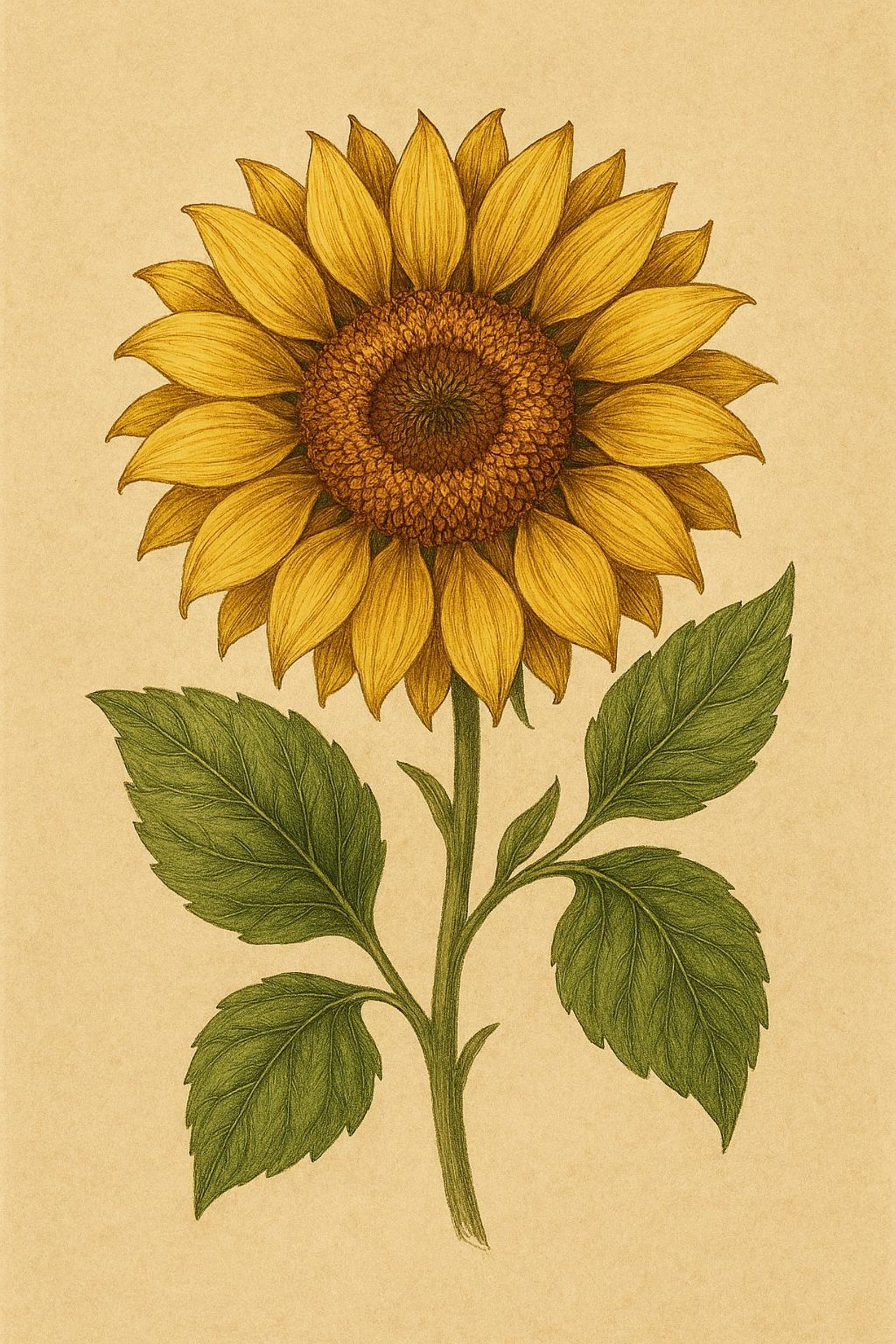 Sunflower Botanical Art Print | Hand-drawn Vintage Floral Illustration ...