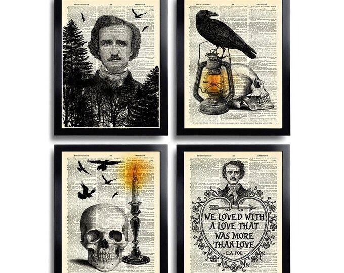 Edgar Allan Poe Artwork Printed on Antique Dictionary Pages, the Raven ...