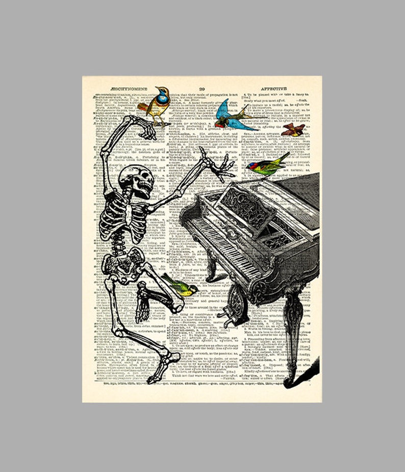 Dancing Skeleton Print Skeleton Piano Poster Skull Birds Art - Etsy