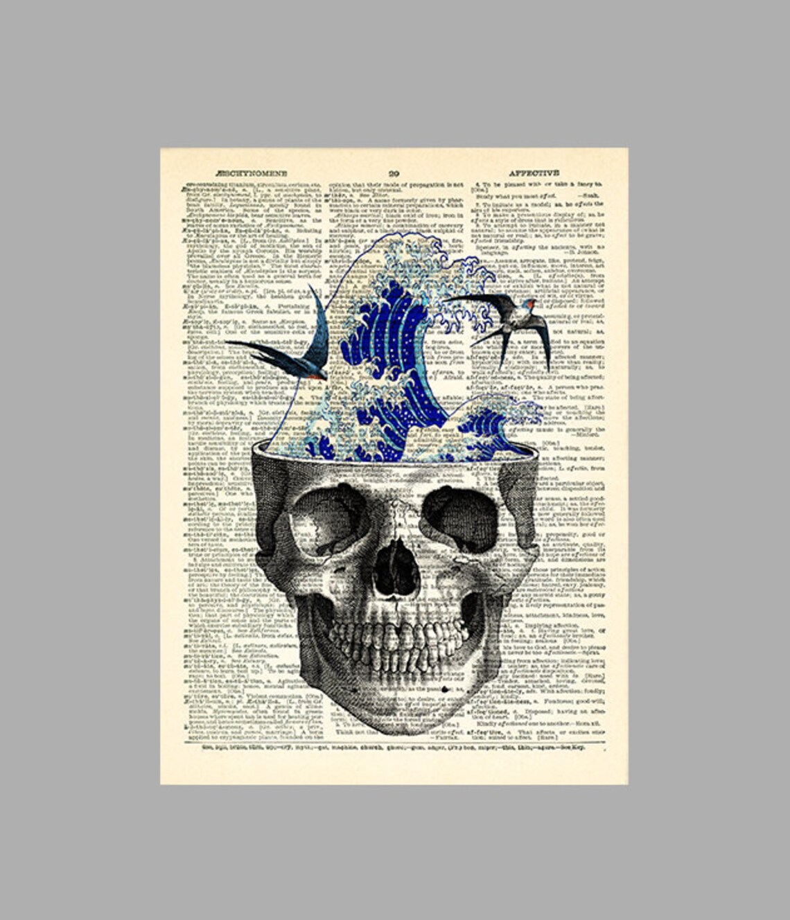 Bathroom Decor Human Skull Giant Great Wave Ocean Art Print | Etsy
