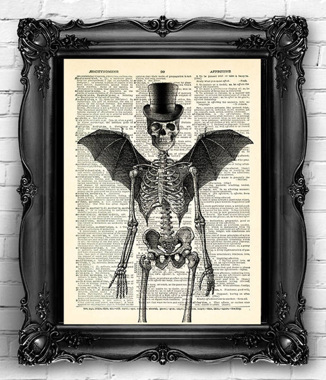 Skeleton Bat Wings Poster Cool Skeleton Art Print Skull Top - Etsy