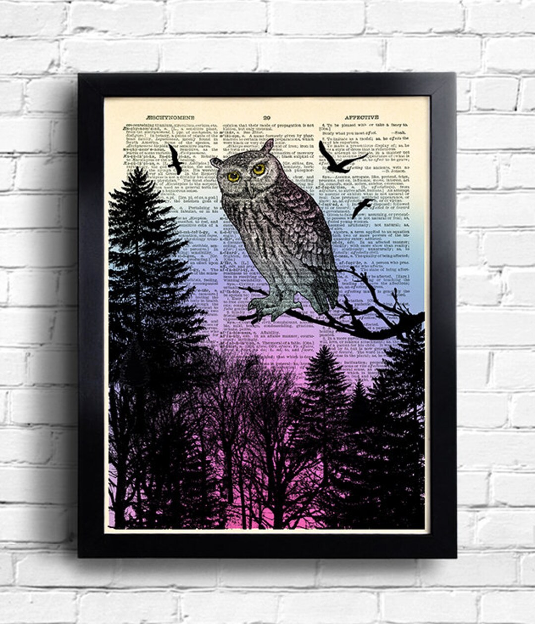 Owl Forest Tattoo Art Print Owl Forest Birds Poster Owl Dark Forest ...