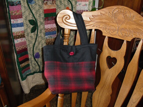 Items similar to Black and Red Plaid Flannel Hand Bag on Etsy