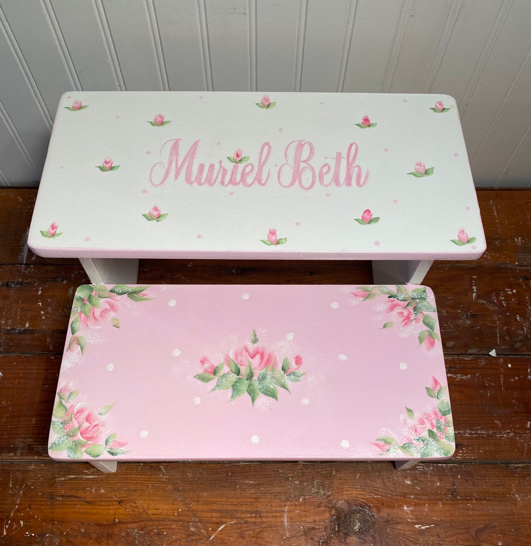 Step Stool for Girls Personalized, , Bathroom Stool, Pink White, Nusery ...