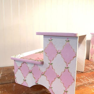 Hand Painted Pink Roses, Gold, Nursery Decor, Bathroom Stool ...