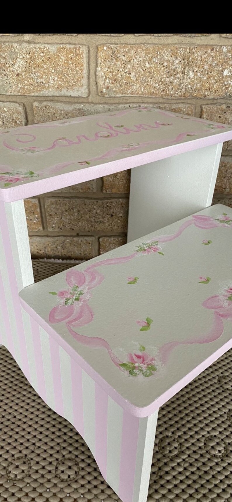Girls Creamy Blush Peach, and Ribbons, Gifts for Girls, Bathroom Stool ...