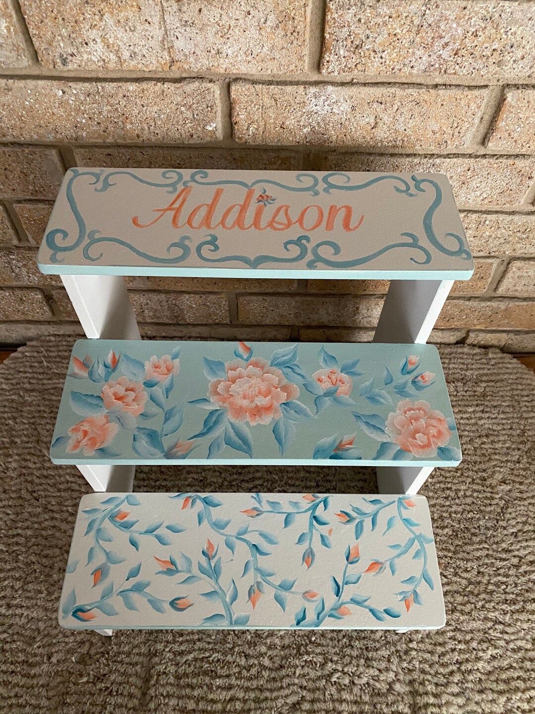 Girls 3 Steps Stool, Wooden Bedside Stool, Bathroom Stool, Personalized ...