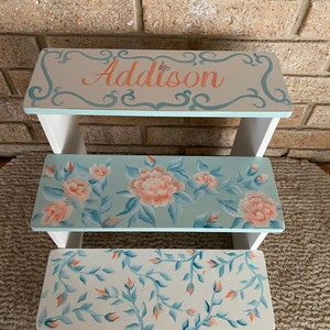 Girls 3 Steps Stool, Wooden Bedside Stool, Bathroom Stool, Personalized ...