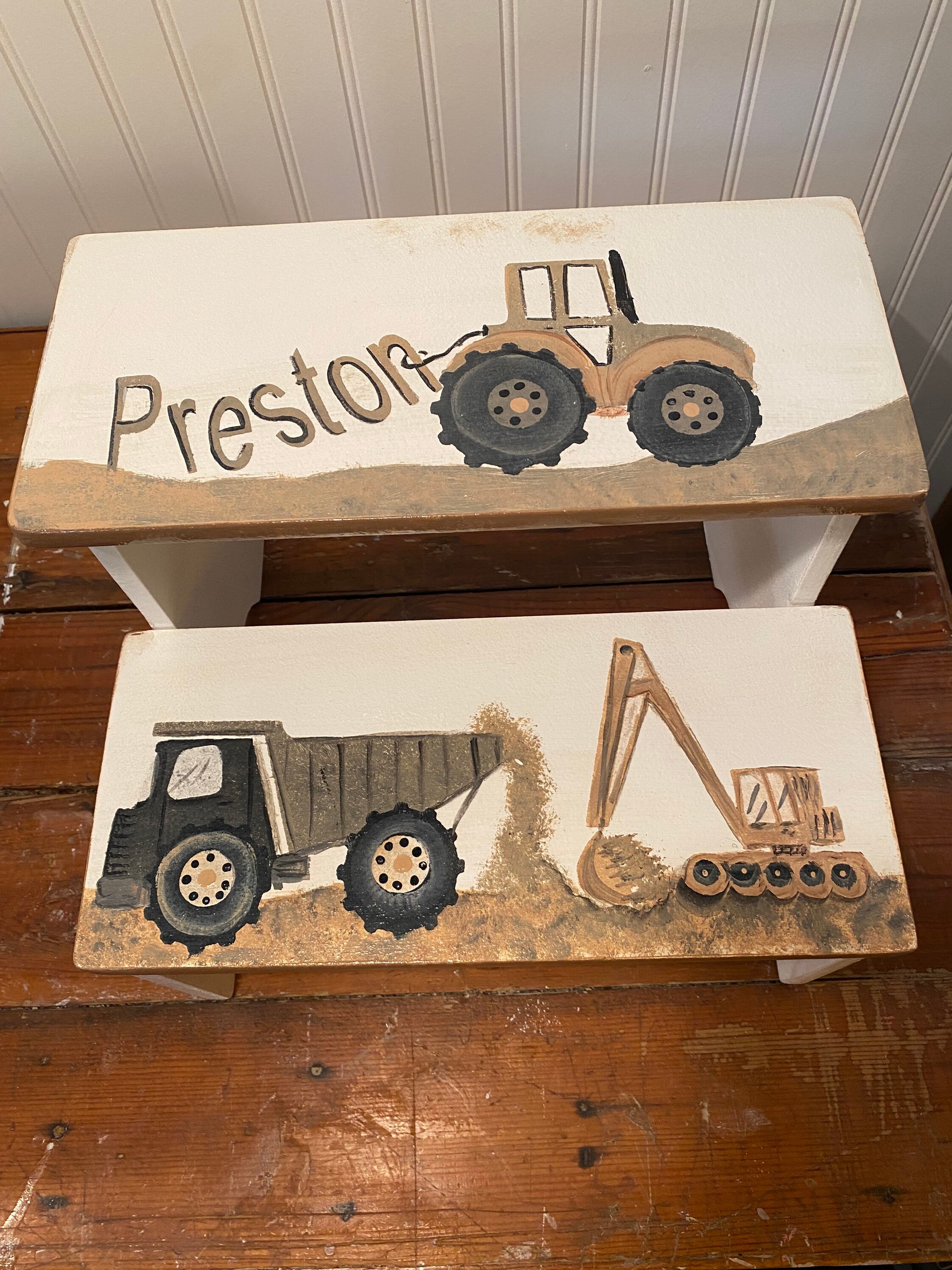 Boys' Construction, Step Stool, Tractors, Dump Truck, Grey Navy and ...