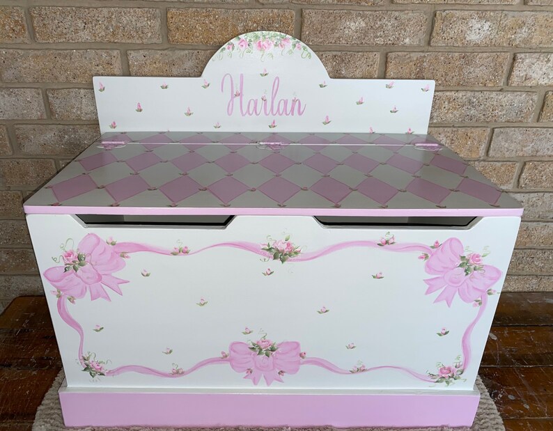 Girls Toy Boxpink Bow Handpainted Roses Pinkwhite Toy - Etsy