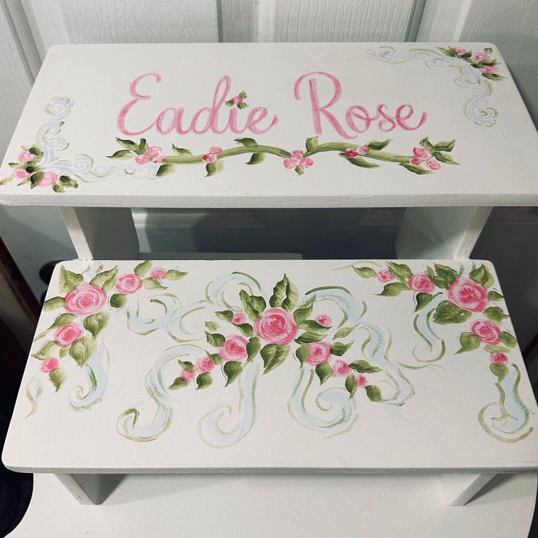 Girls Personalized Step Stool,kids Furniture, Roses, Romantic Floral ...