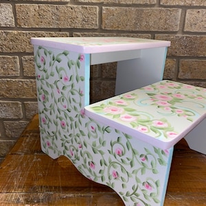 Girls Personalized Step Stool,kids Furniture, Roses, Romantic Floral ...