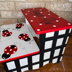 RED Lady Bugs, Red Black White, Wooden Bench, Personalized Gifts ...