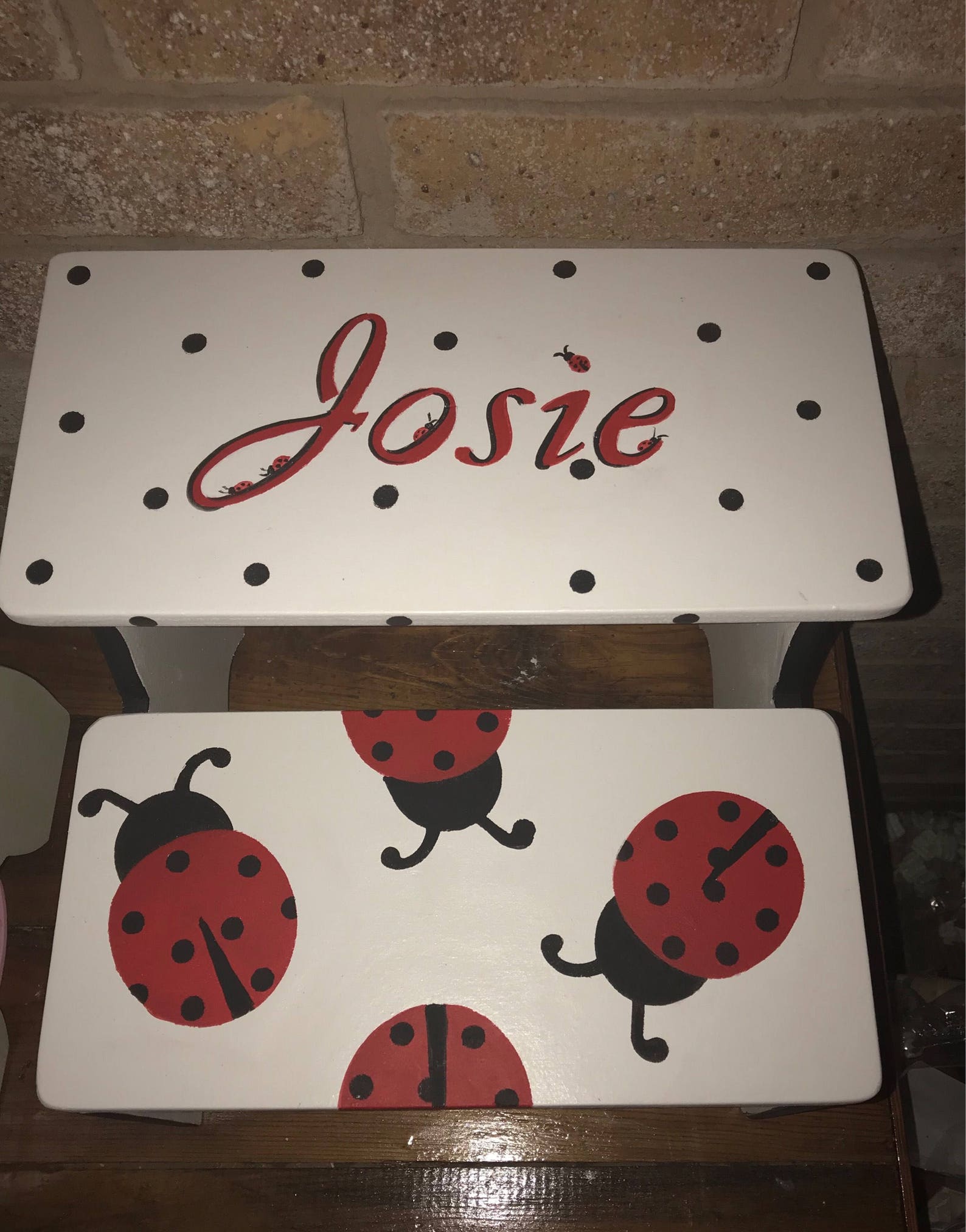 RED Lady Bugs, Red Black White, Wooden Bench, Personalized Gifts ...