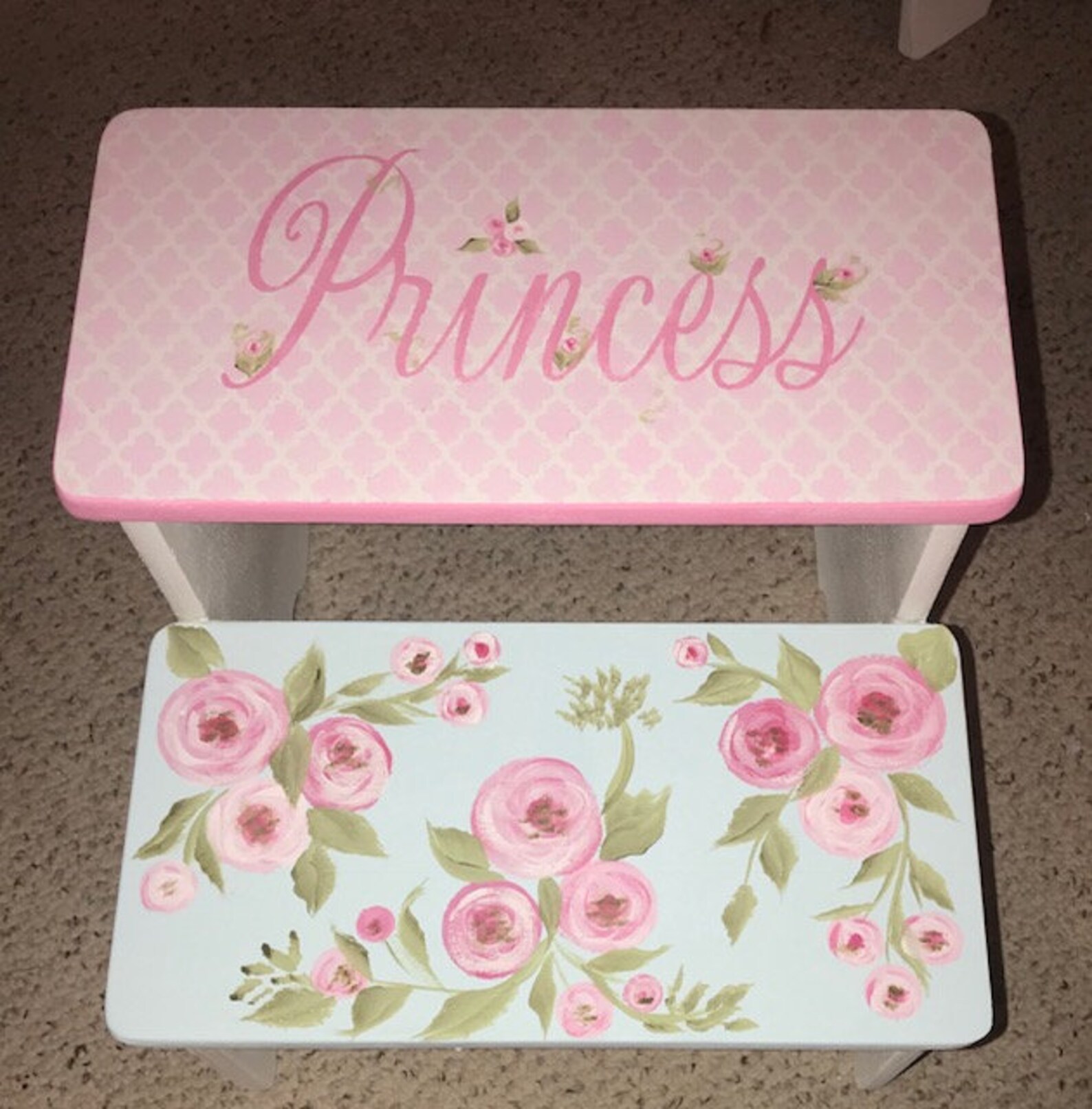 Girls Stool, Hand Painted Roses, Rose Gold, Pink Floral, Bathroom ...