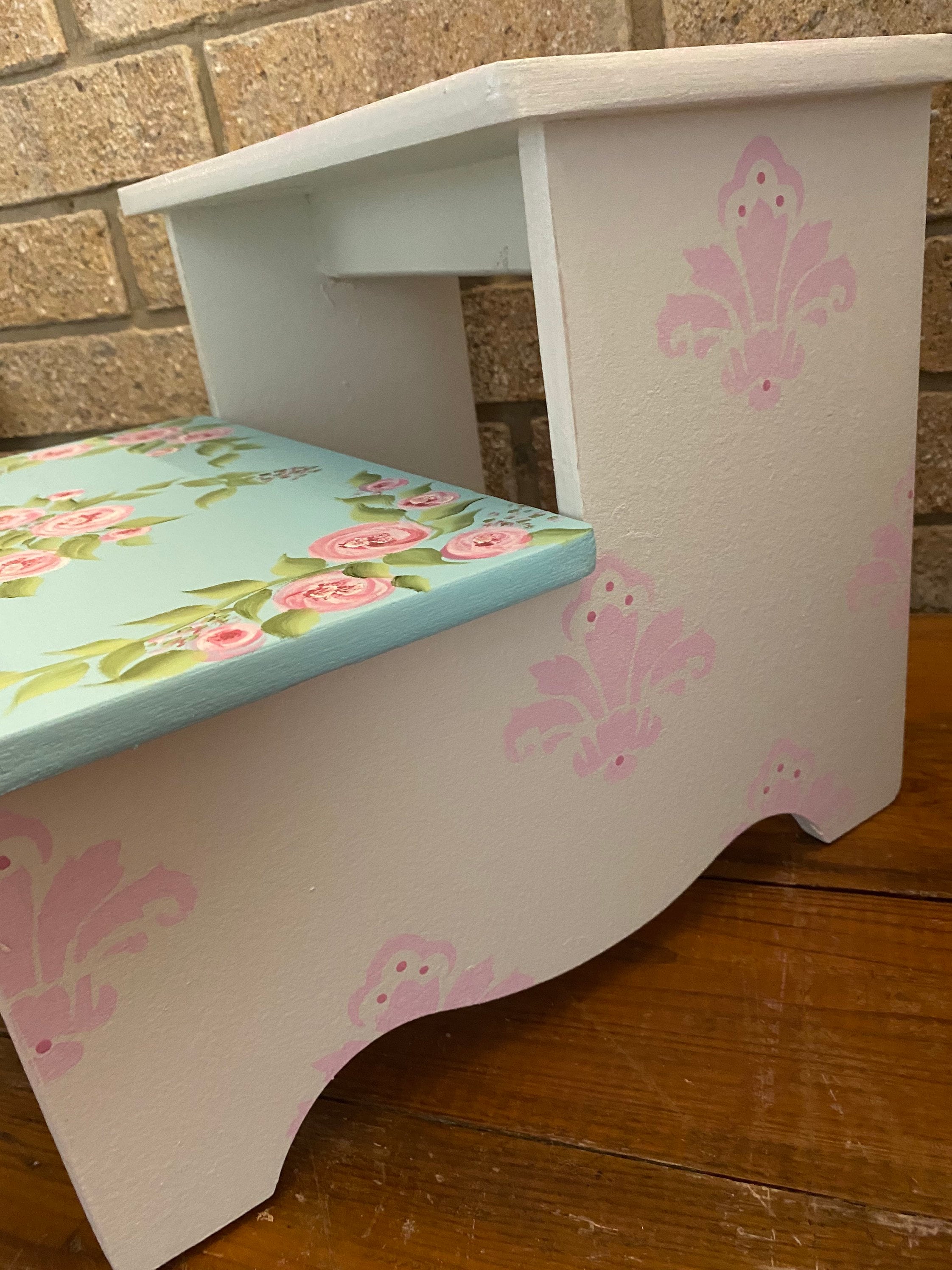 Vintage Inspired Floral Girls Step Stool Benches Pink Light - Etsy