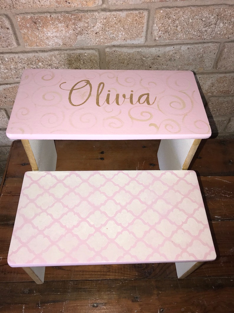 Rose Gold Pink, Childs, Bathroom Stool, Personalized Gift, Wood Decor ...