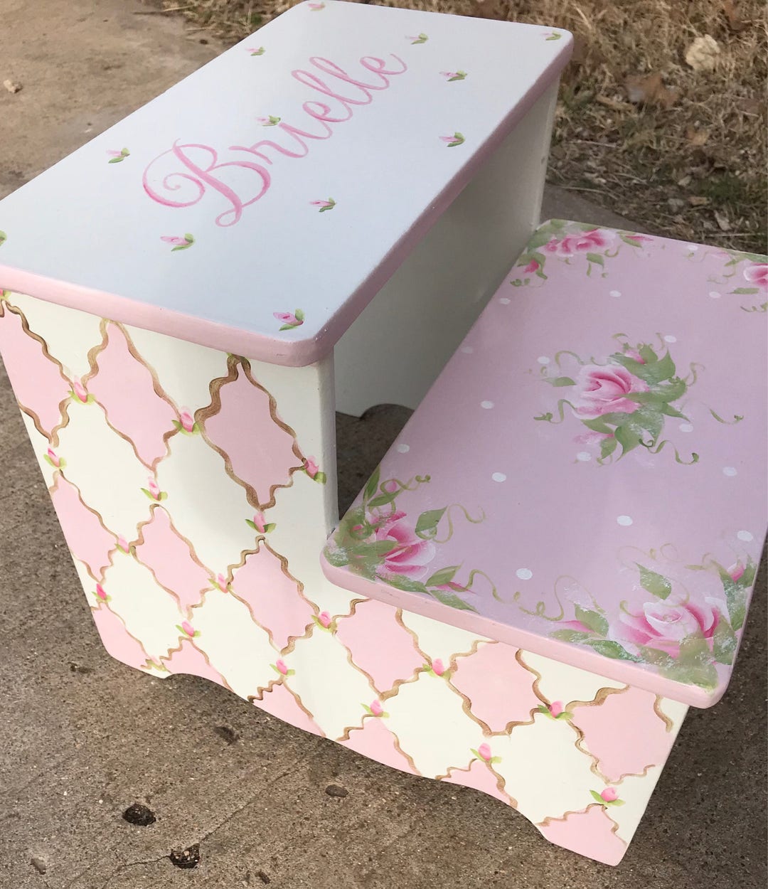 Step Stool for Girls Personalized, , Bathroom Stool, Pink White, Nusery ...