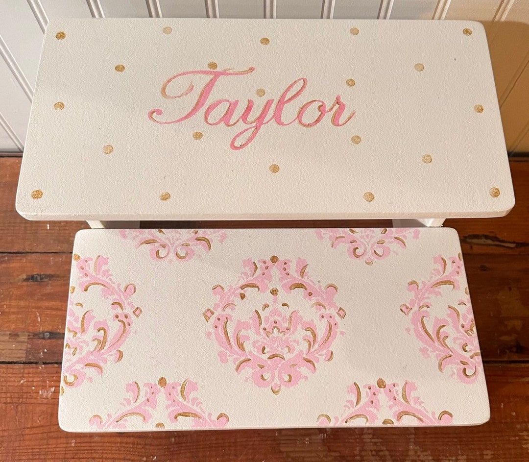 Step Stool for Girls, Pink Gold, Toddler, Pigs Personalized Gift ...