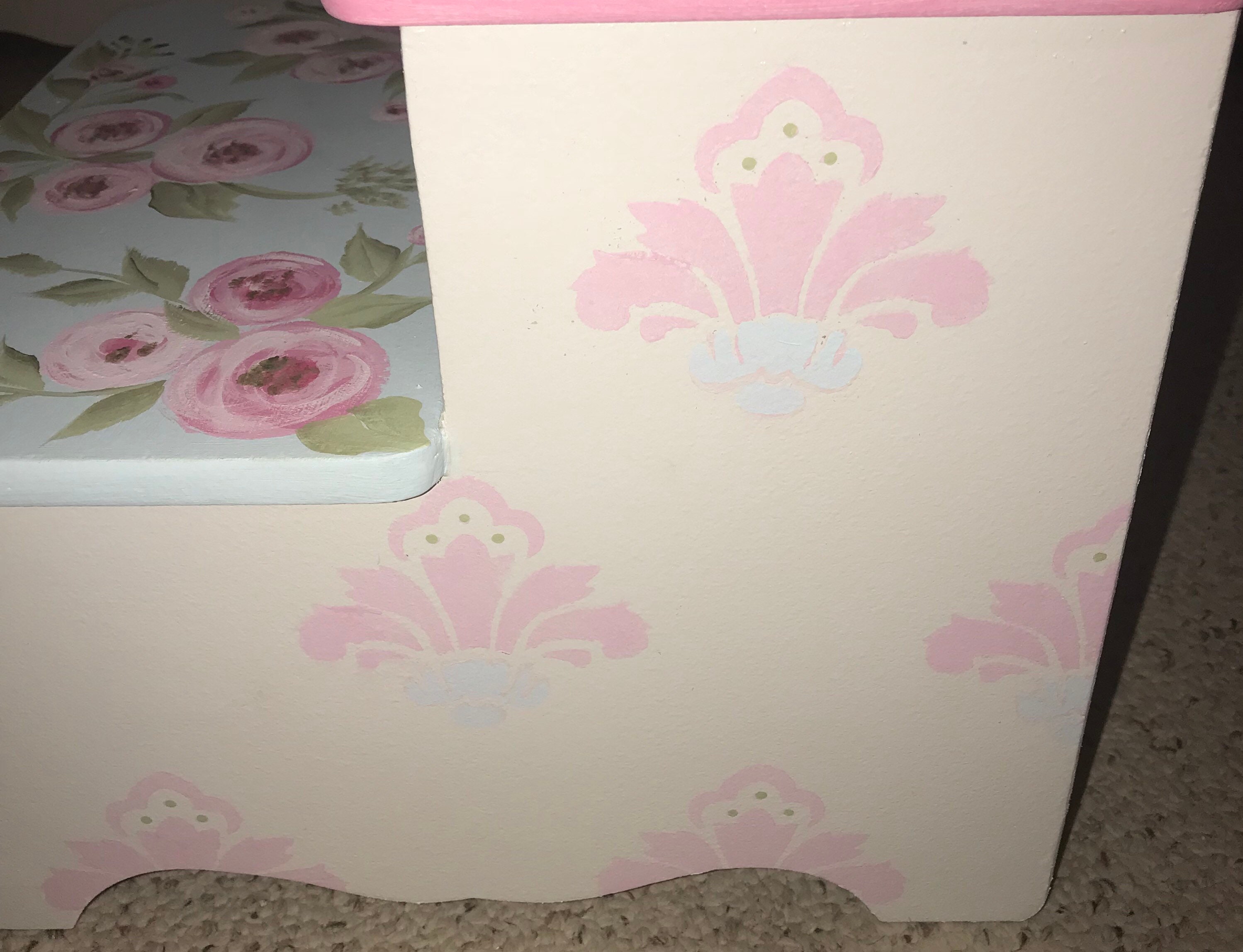 Boho Roses, Floral Watercolors,teal Pink Green, Bathroom Stool, Nursery ...