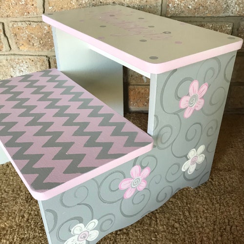 Hand Painted Pink Roses Gold Nursery Decor Bathroom Stool - Etsy