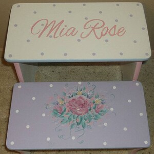 Girls Step Stool, Toddlers, Pink, Sky Blue, Roses, Bench, Personalized ...