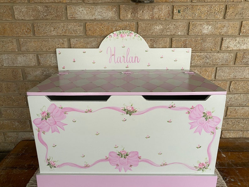 Girls Toy Boxpink Bow Handpainted Roses Pinkwhite Toy - Etsy