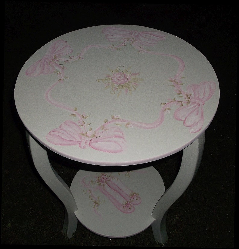 Coquette Bows, Nursery Side Table Furniture for Girls, Round, Pink BOWS ...