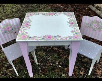Hand Painted Table Set Children's Table and Chairs | Etsy