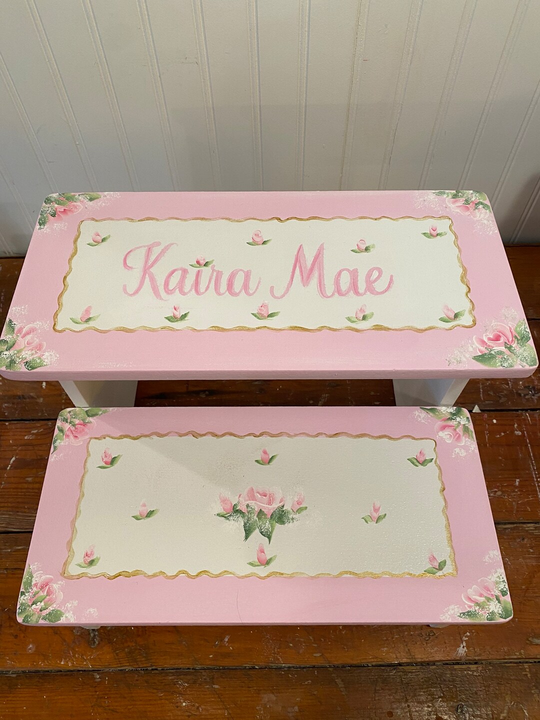 Girls Step Stools, Nesting Gifts for Baby, Hand Painted Pink Roses ...