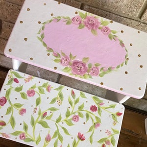 Girls Floral Roses, Step Stool, Personalized Gift. Bathroom Stool ...