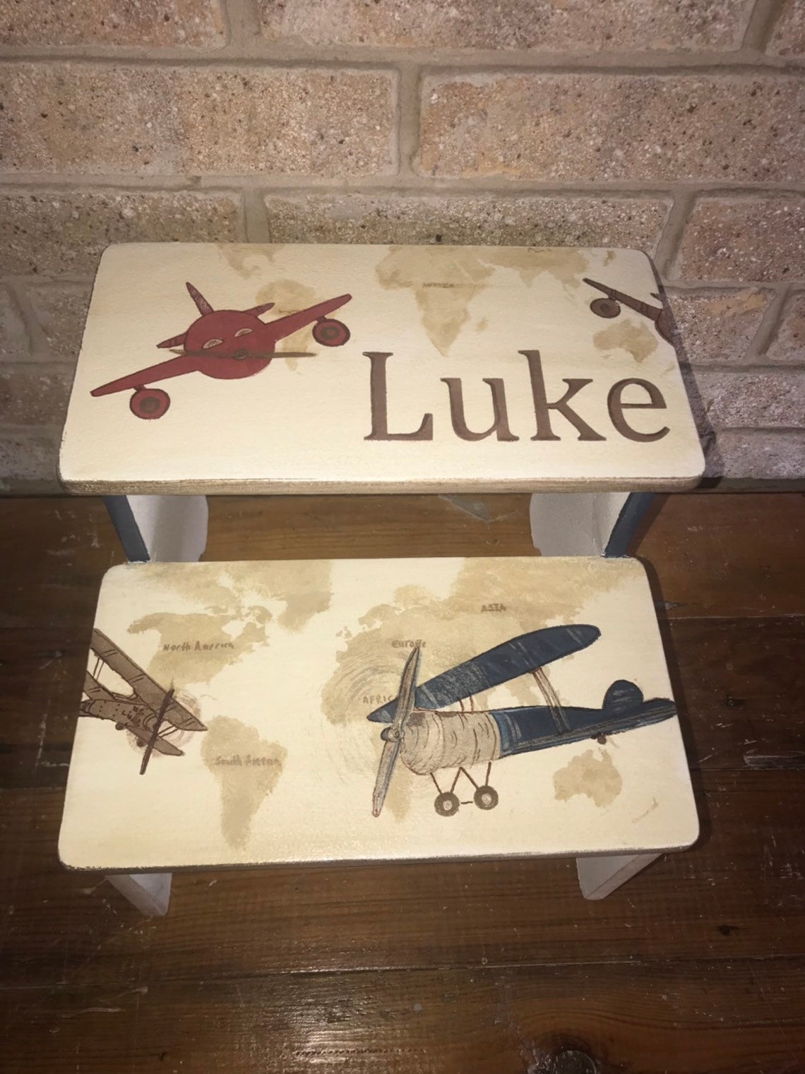 Vintage Airplanes Toddler Wood Nursery Step Stool Bathroom | Etsy