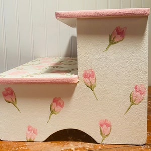 Nursery Decor for Girls, Step Stool, Blush Pink, Peachy Roses ...