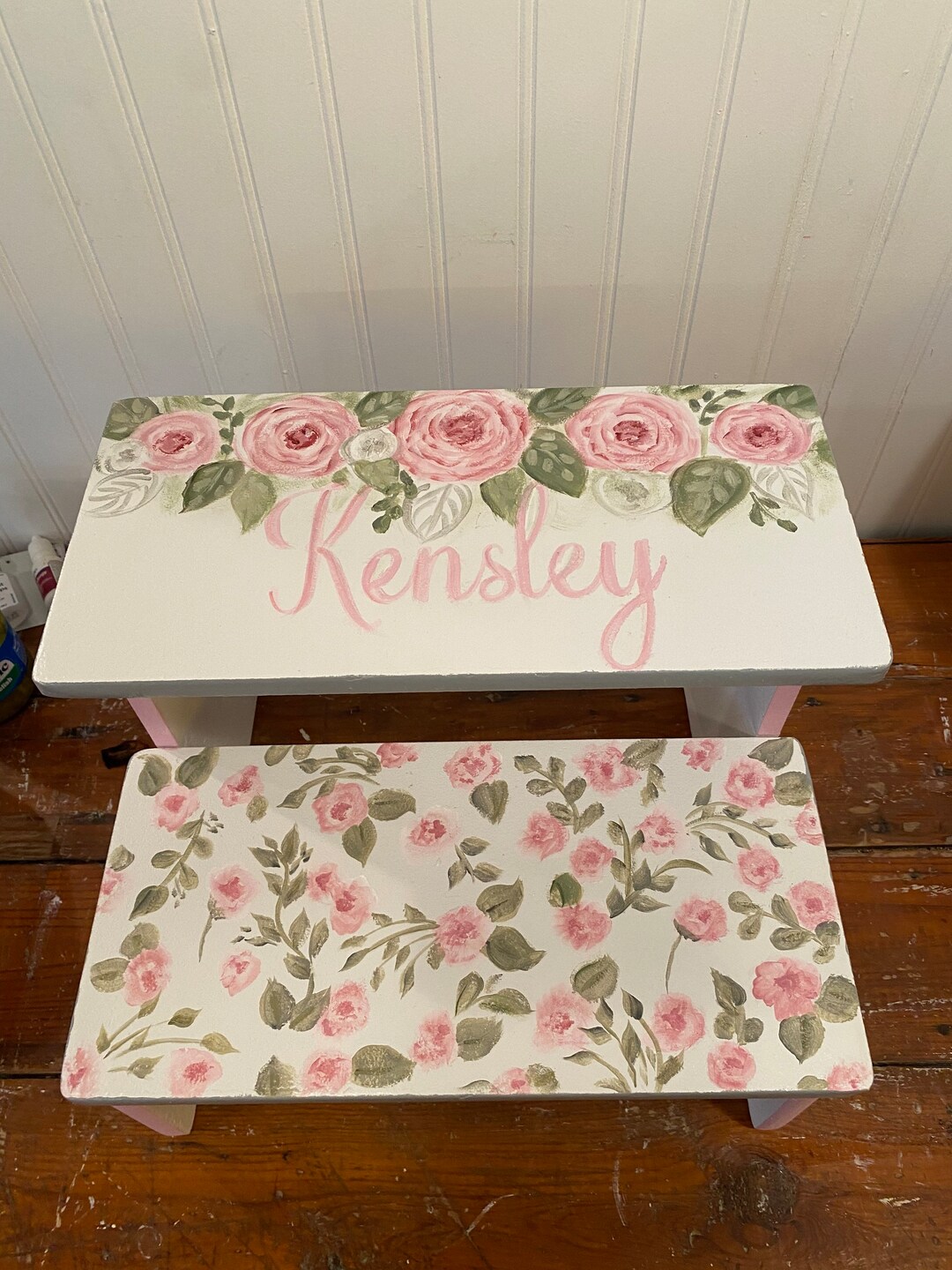 Watercolor Roses, Blush, Pink, Gray Sage Mauve, Bathroom Stools, Girls ...