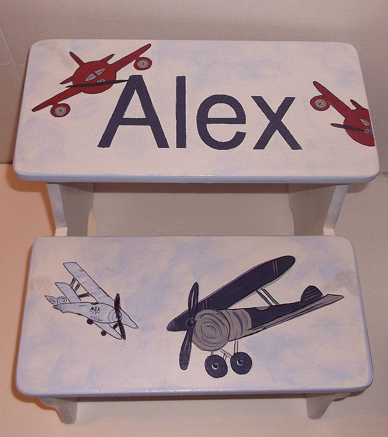 Vintage Airplanes, Toddler Wood, Nursery Step Stool, Bathroom Decor ...