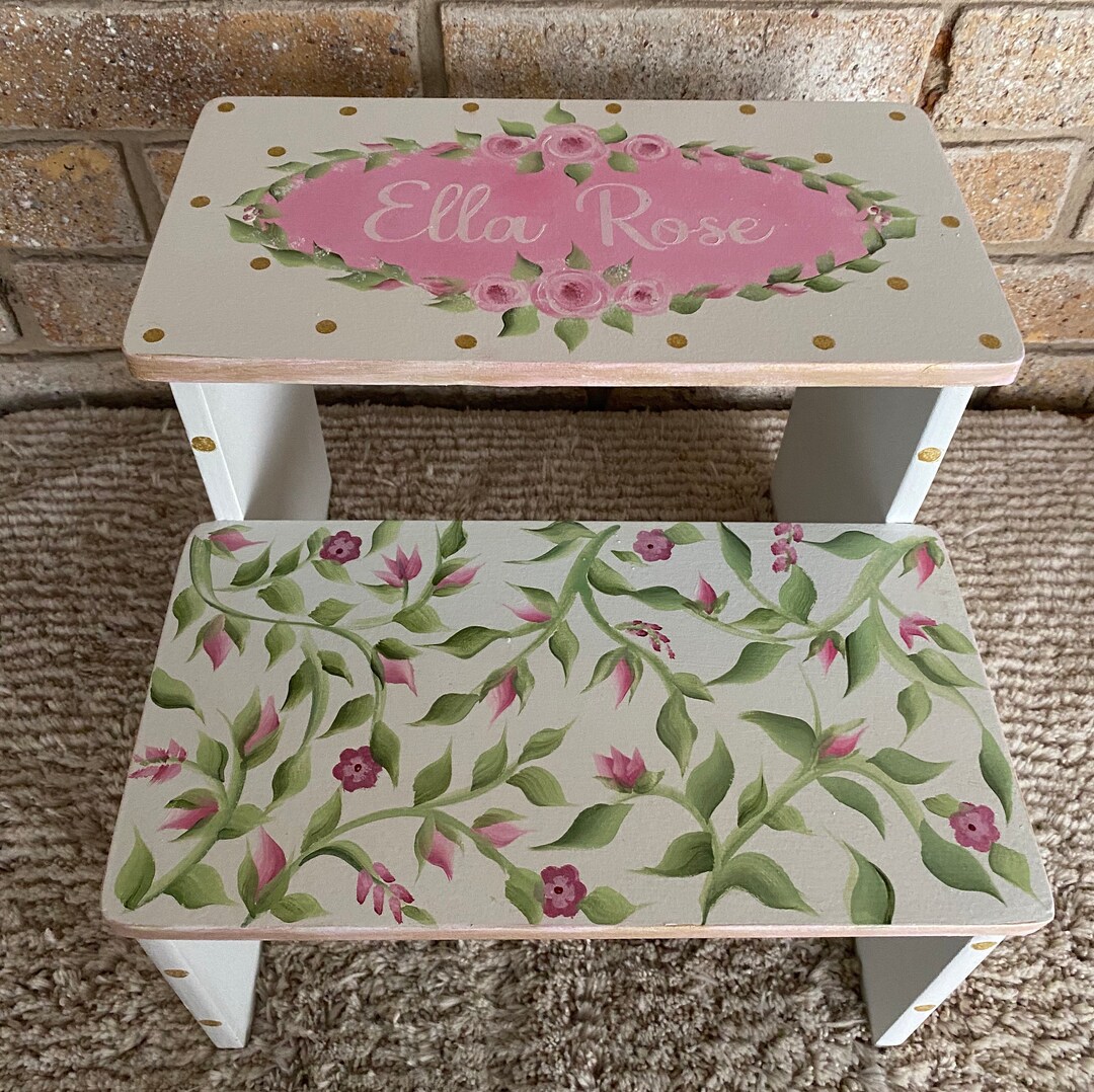 Girls Floral Roses, Step Stool, Personalized Gift. Bathroom Stool ...