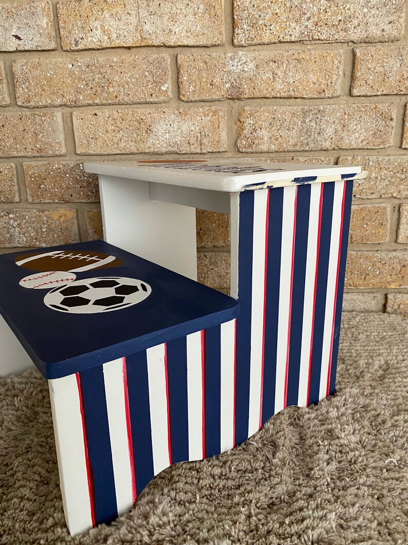 Sports, Boys Steps, Personalized Gifts, Bathroom Stool, Navy Yellow ...