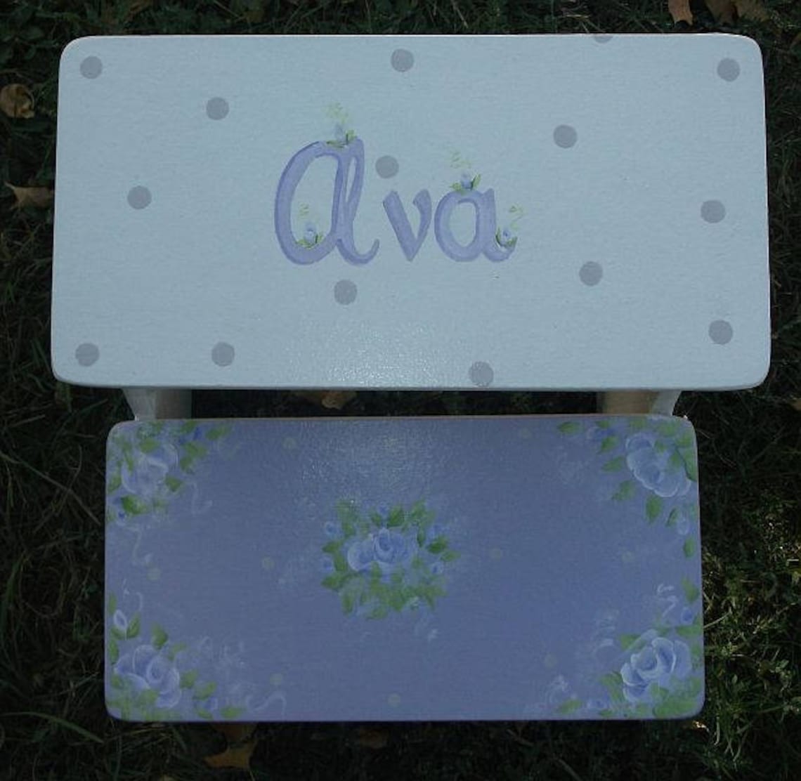 Girls Step Stools Hand Painted Roses Pink SKY Blue Steps | Etsy