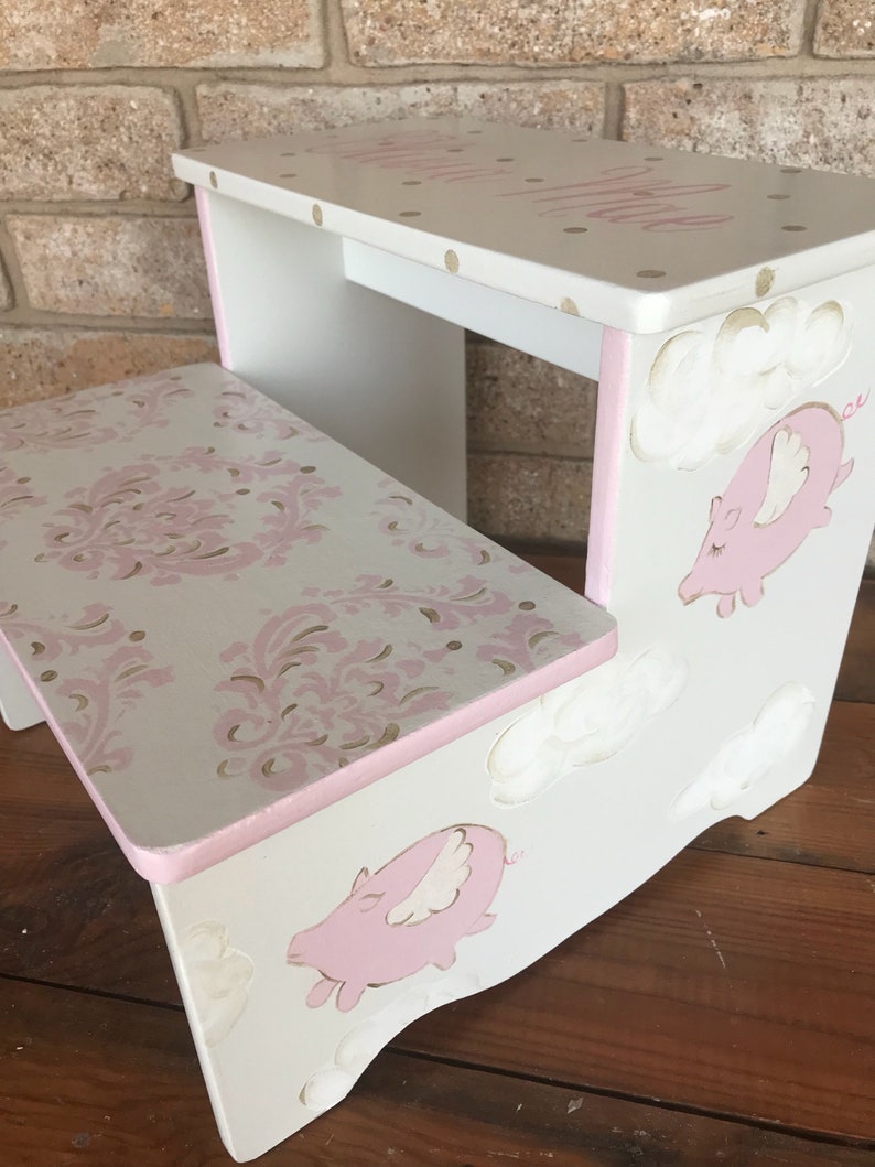 Step Stool for Girls Pink Gold Toddler Pigs Personalized - Etsy