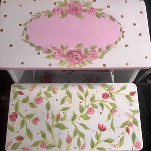 Girls Floral Roses, Step Stool, Personalized Gift. Bathroom Stool ...