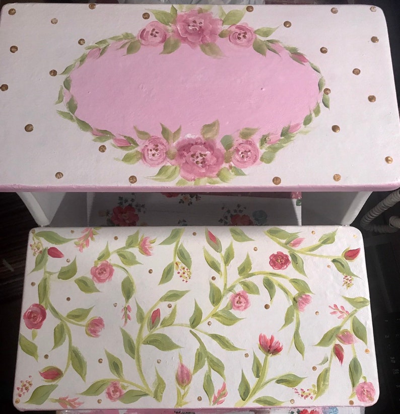 Girls Floral Roses Step Stool Personalized Gift. Bathroom - Etsy